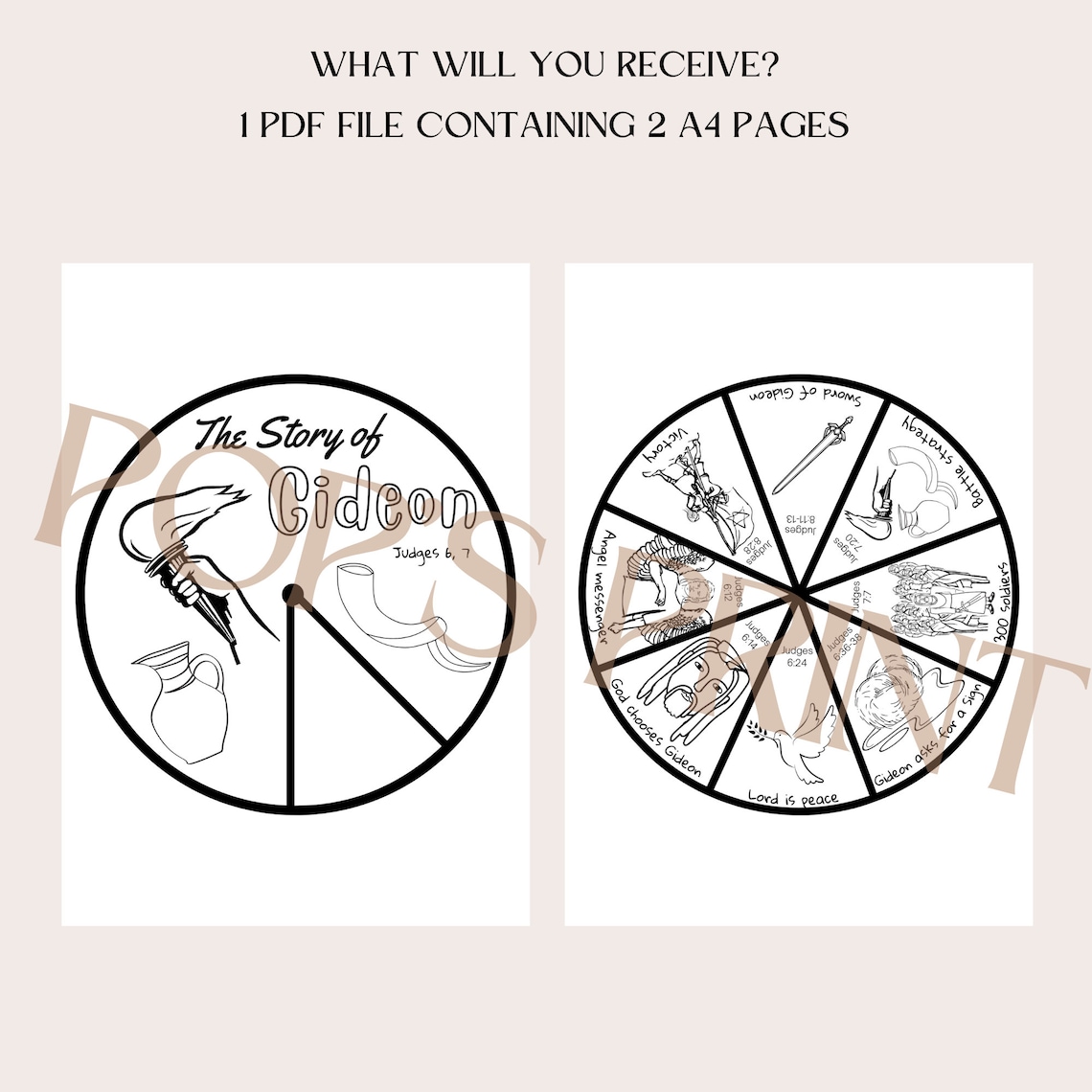 Printable the Story of Gideon Coloring Spinner Wheel, Gideon Craft ...
