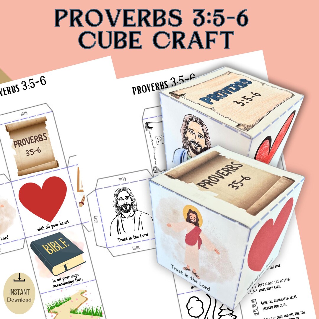 Proverbs 3:5-6 Cube Craft, Proverbs Printable Bible Activity, Memory ...