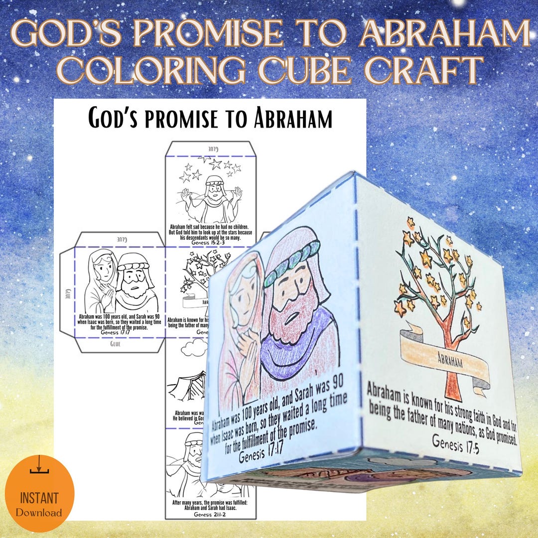 Printable God's Promise to Abraham Coloring Cube Craft, 3D Bible Activity, Memory Game, Kids ...