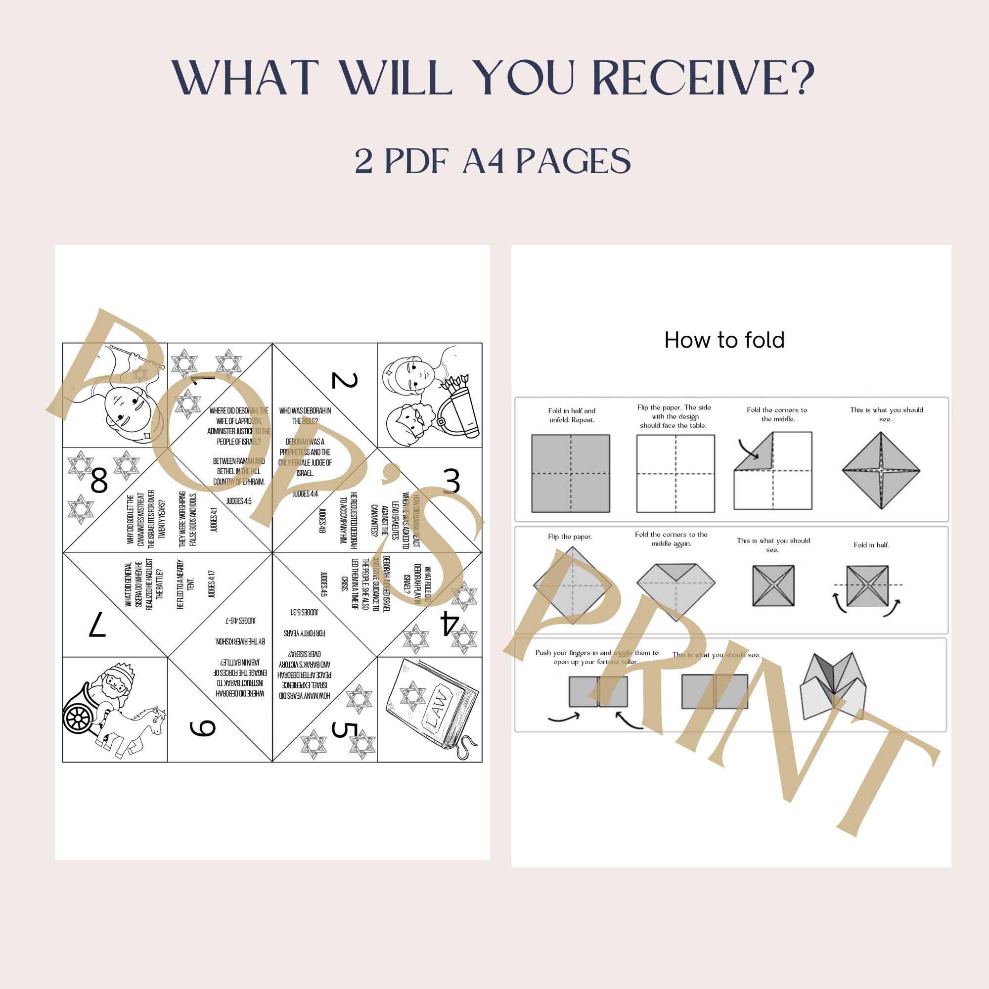 Judge Deborah Coloring Cootie Catcher| Sunday School Craft| Cootie ...