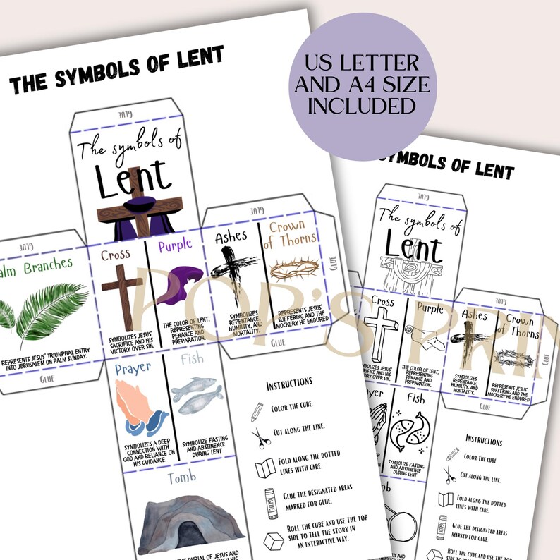 Lent Symbols Cube Craft | Sunday School Easter Bible Activity (digital ...