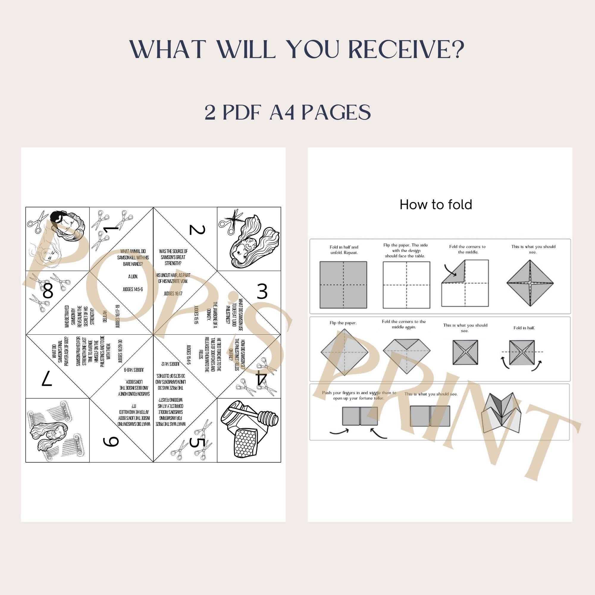 Samson Coloring Cootie Catcher| Sunday School Craft| Cootie Catcher ...