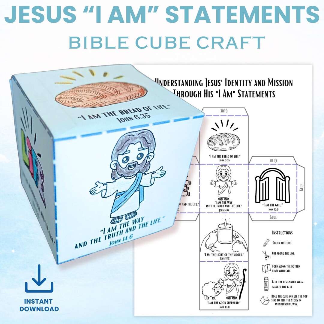 Jesus 'I AM' Statements Cube Craft, Sunday School Printable Bible ...