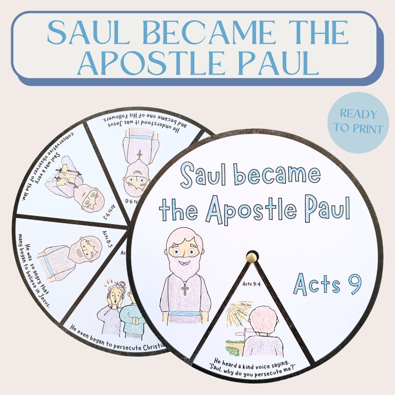 Saul Became the Apostle Paul Coloring Spinner Wheel, Sunday School Craft, Kids Ministry Bible ...