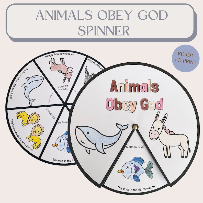 Printable Animals Obey God Coloring Spinner Wheel, Animals Obey God ...