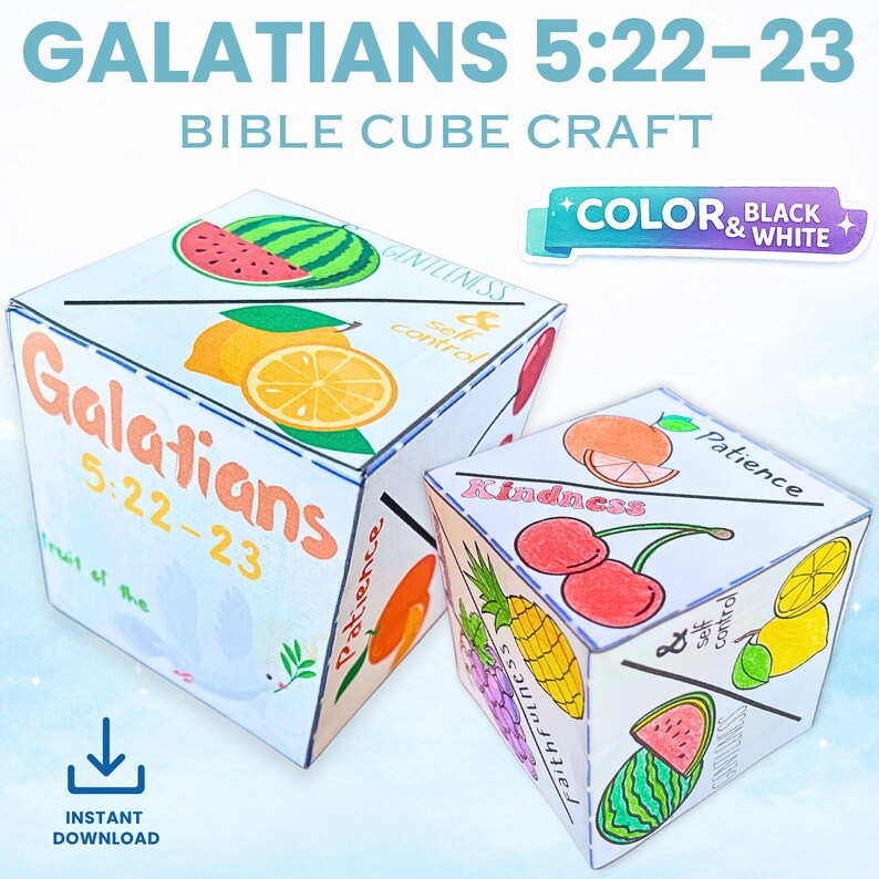 Fruit of the Spirit Cube Craft, Galatians 5:22-23 Memory Game, Sunday ...