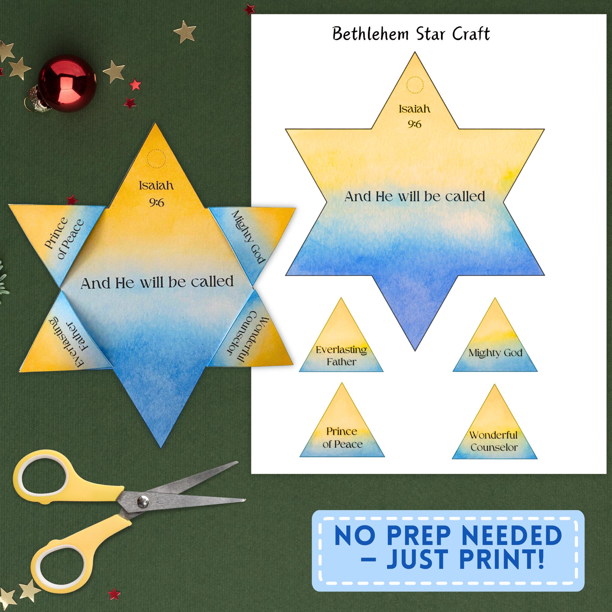 Bethlehem Star Craft, Sunday School Advent Activity, Printable Nativity ...