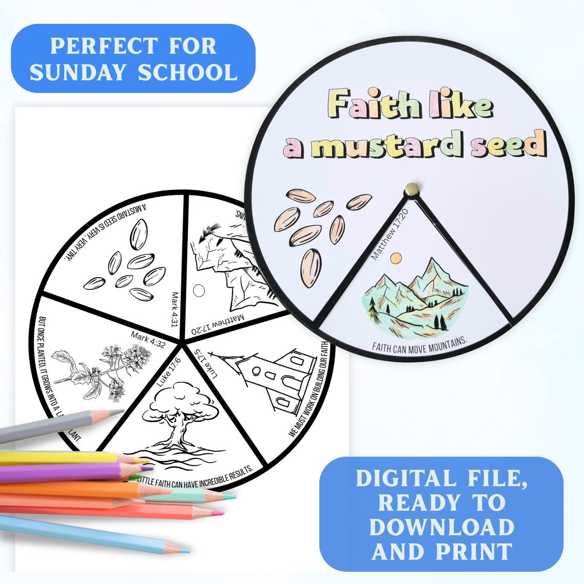Printable Faith Like a Mustard Seed Coloring Spinner Wheel Sunday ...