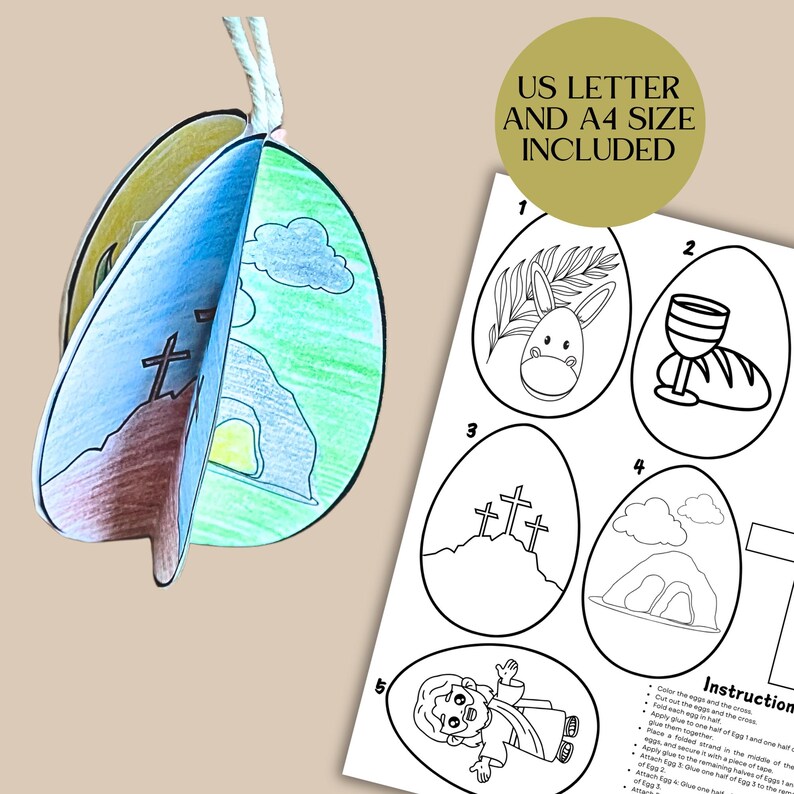 Easter Story Sunday School Egg Craft, 3D Easter Eggs Coloring Paper ...