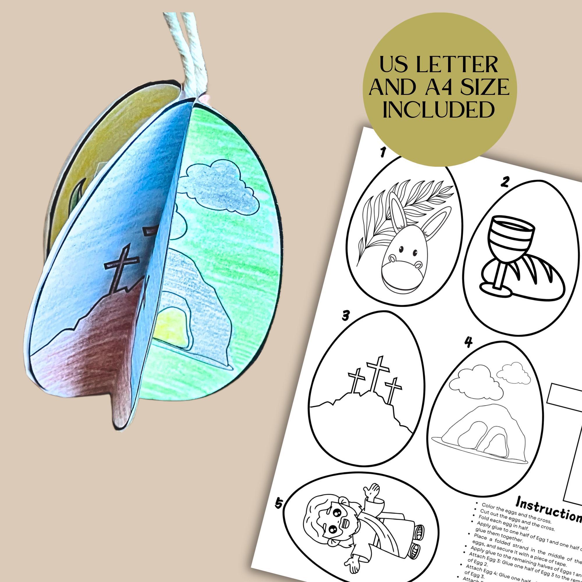 Easter Story Sunday School Egg Craft, 3D Easter Eggs Coloring Paper ...
