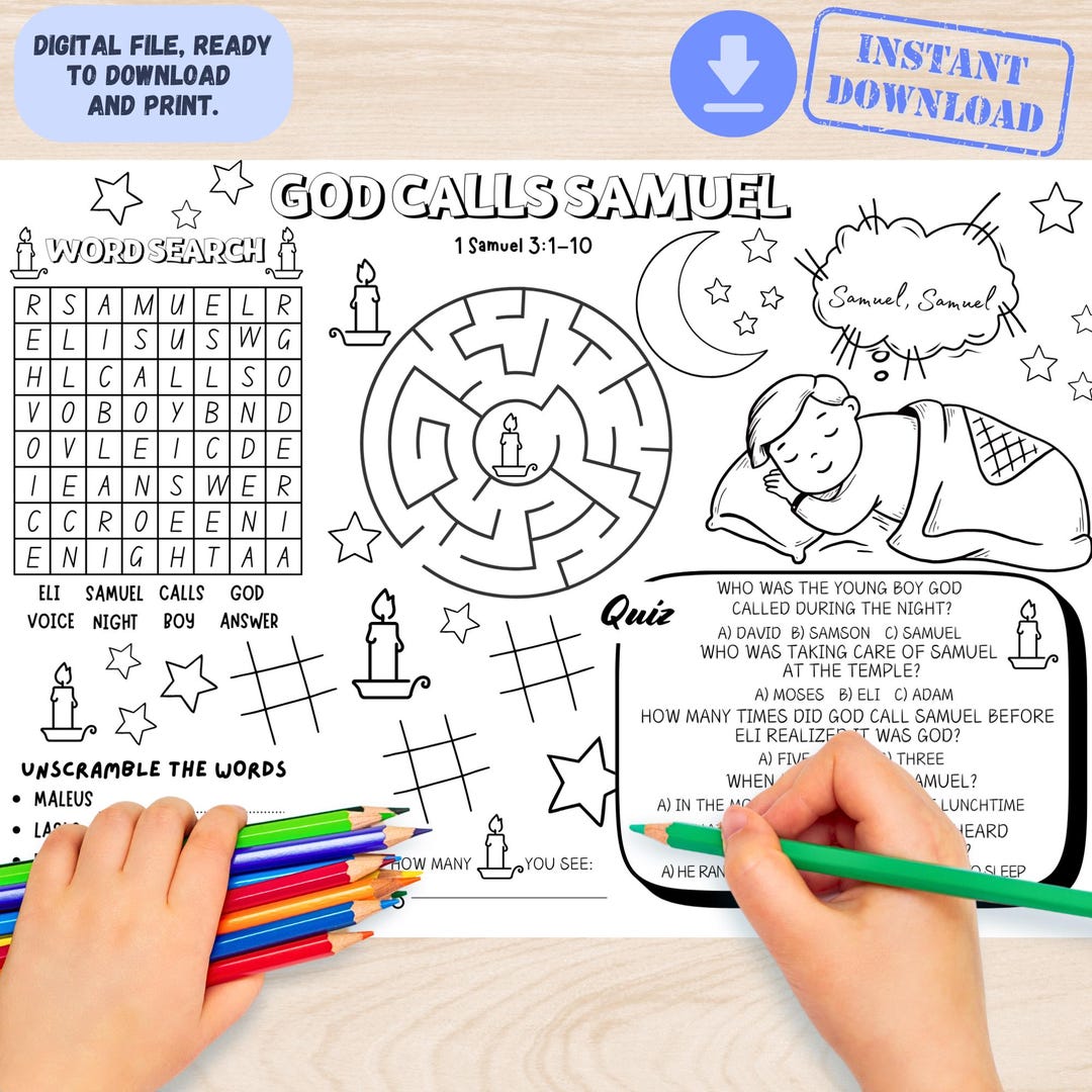 Printable God Calls Samuel Activity Placemat – Sunday School Craft ...