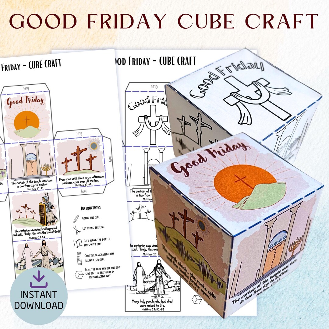 Printable Good Friday Sunday School Craft | 3D Paper Cube Craft for ...