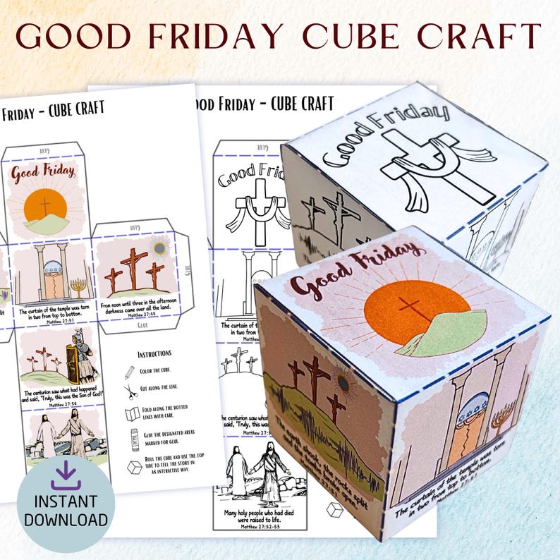 Printable Good Friday Sunday School Craft | 3D Paper Cube Craft for ...