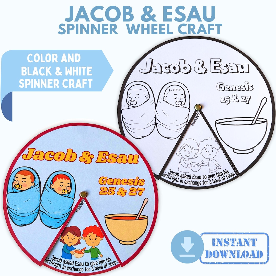 Printable Jacob and Esau Sunday School Craft, Coloring Spinner Wheel ...