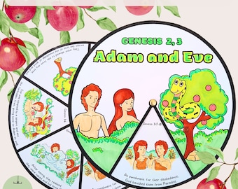 Adam and Eve Coloring Wheel Bible Story Wheel Printable Bible Activity ...