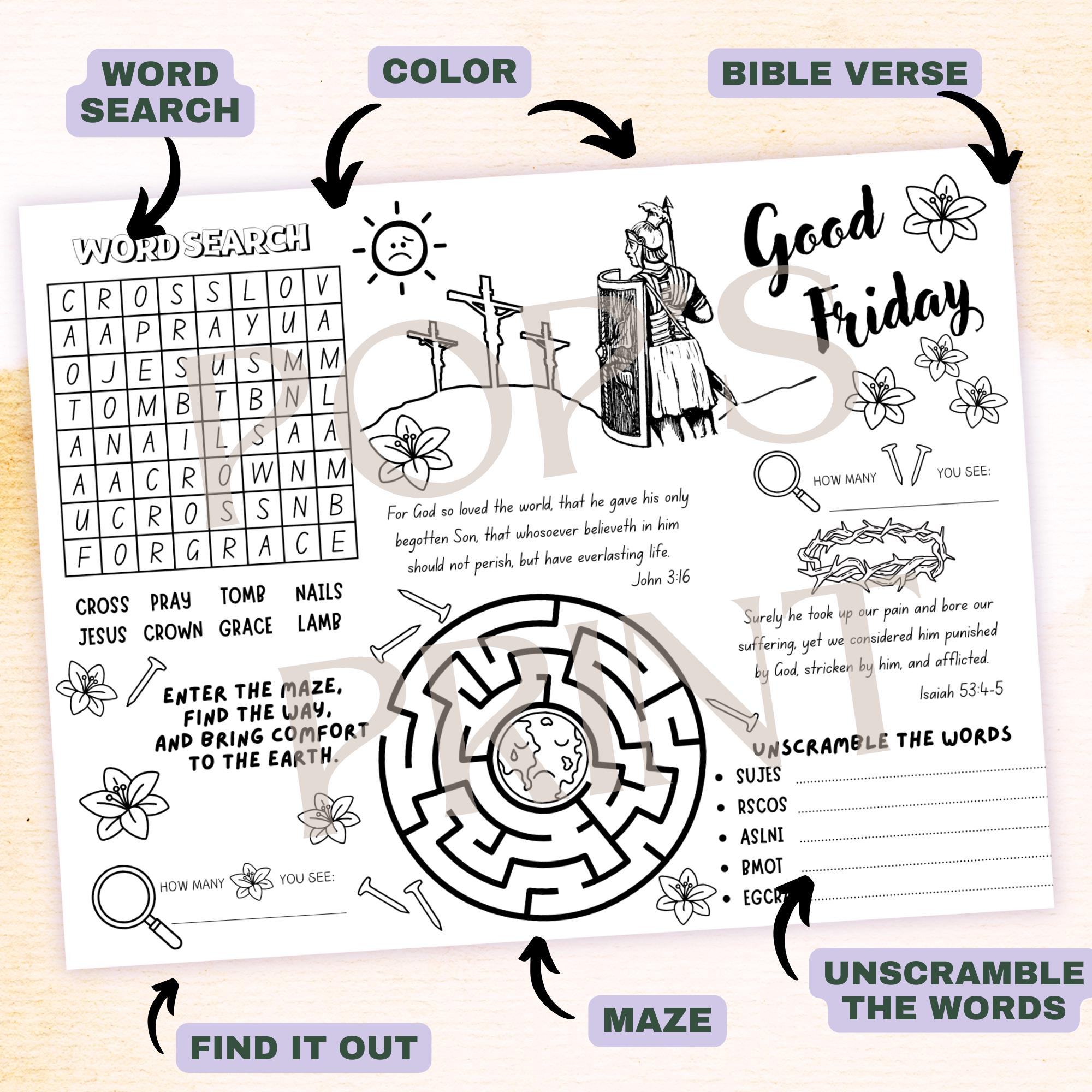Good Friday Placemat for Kids, Easter Table Coloring Craft, Sunday ...