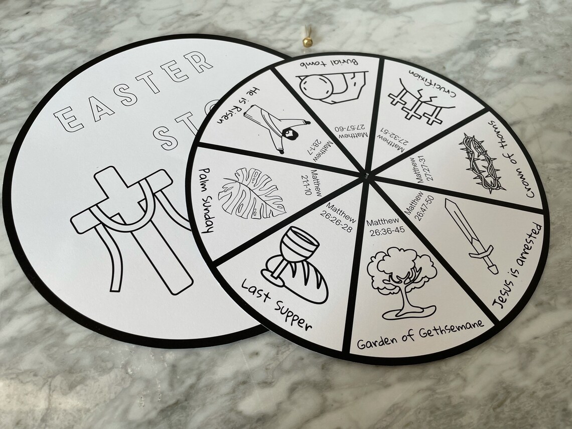 The Easter Story Coloring Spinner Wheel Easter Craft Sunday - Etsy