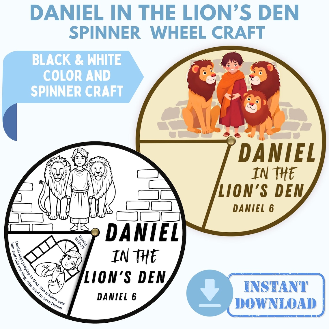 Printable Daniel in the Lion's Den Spinner Wheel, Interactive Bible ...