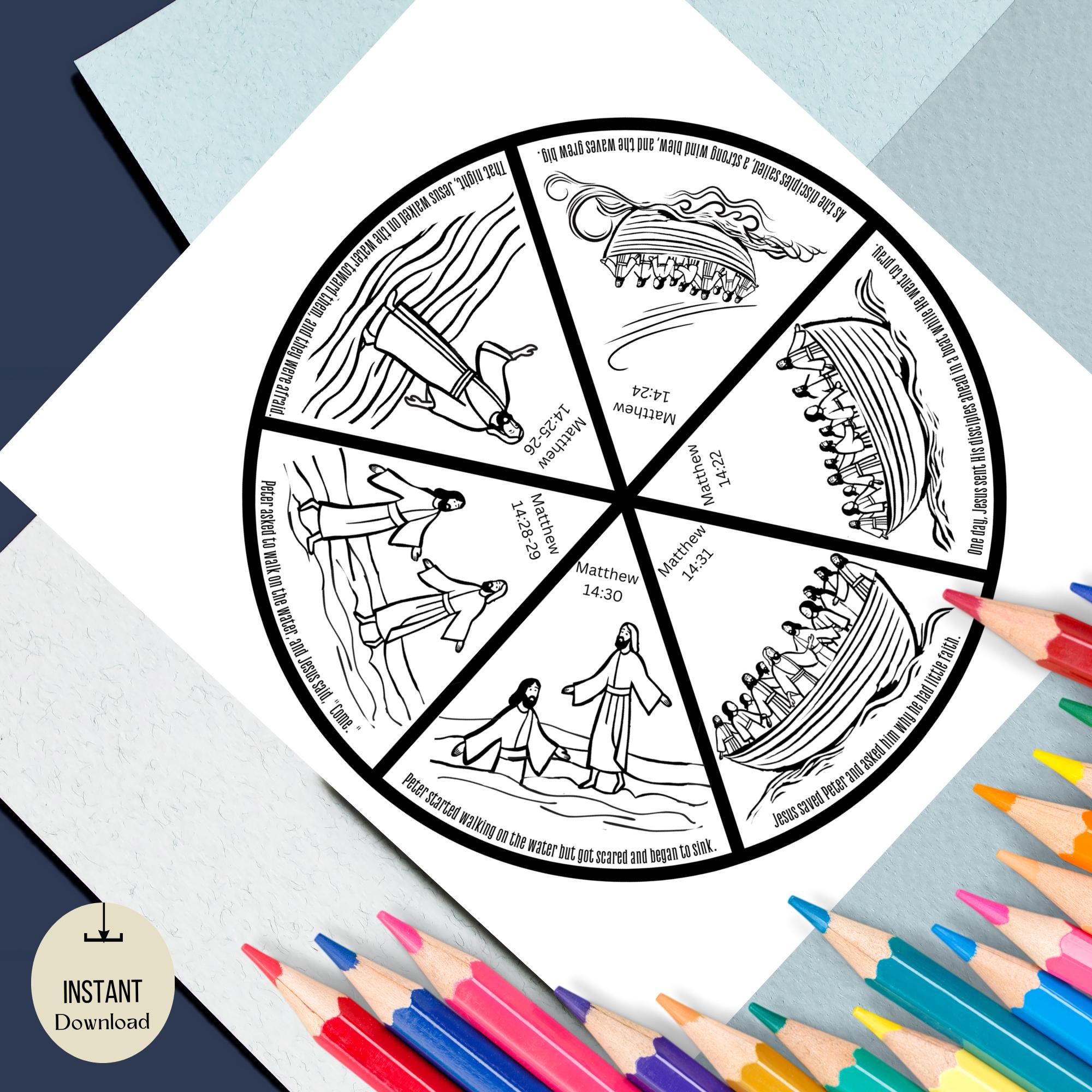 Jesus Walks on Water Coloring Spinner Wheel, Jesus and Peter Bible ...