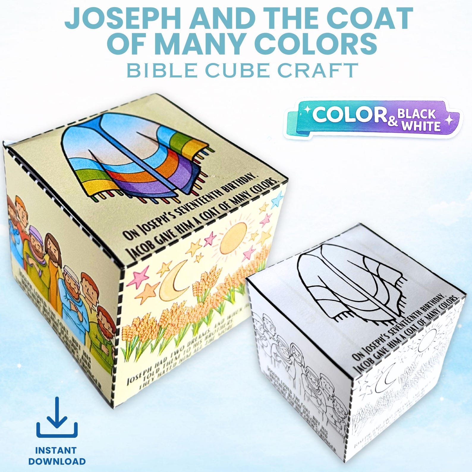 Printable Joseph and the Coat of Many Colors Cube Craft, Sunday School ...