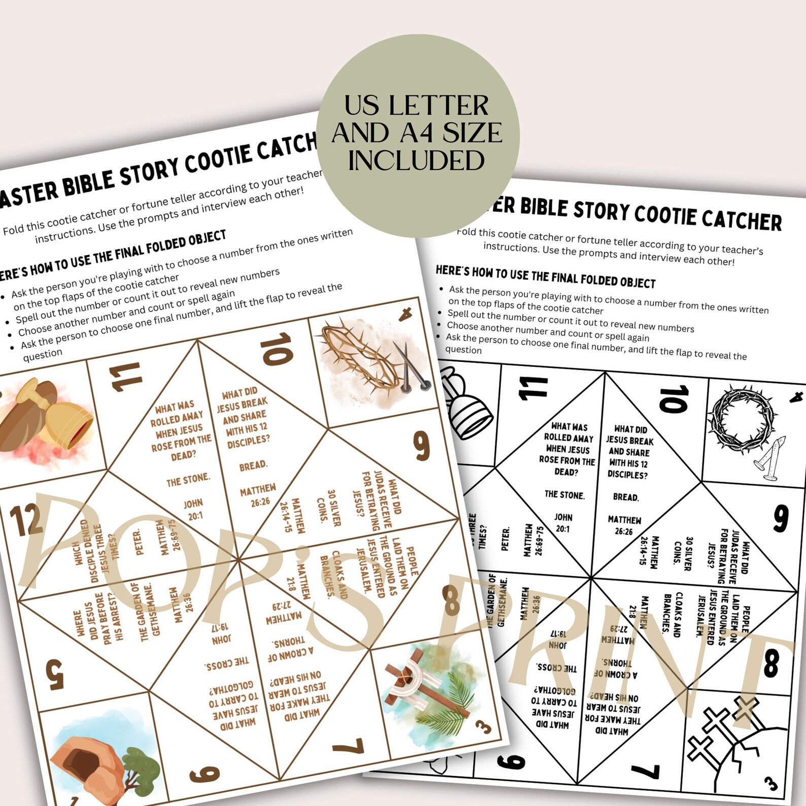 Easter Story for Kids| Cootie Catcher| Printable Sunday School Bible ...