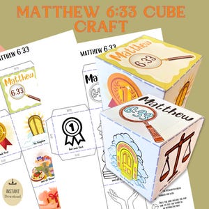 Matthew 6:33 Cube Craft Printable Bible Activity, Kids Bible Verse ...