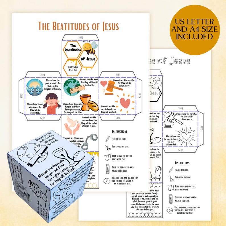 Beatitudes of Jesus Cube Craft, Sunday School Printable Bible Verse ...