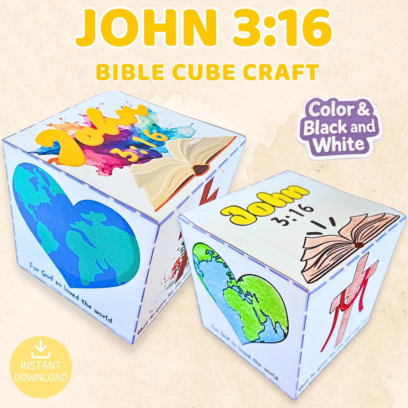 John 3:16 Cube Craft the Good News Printable Sunday School Bible ...