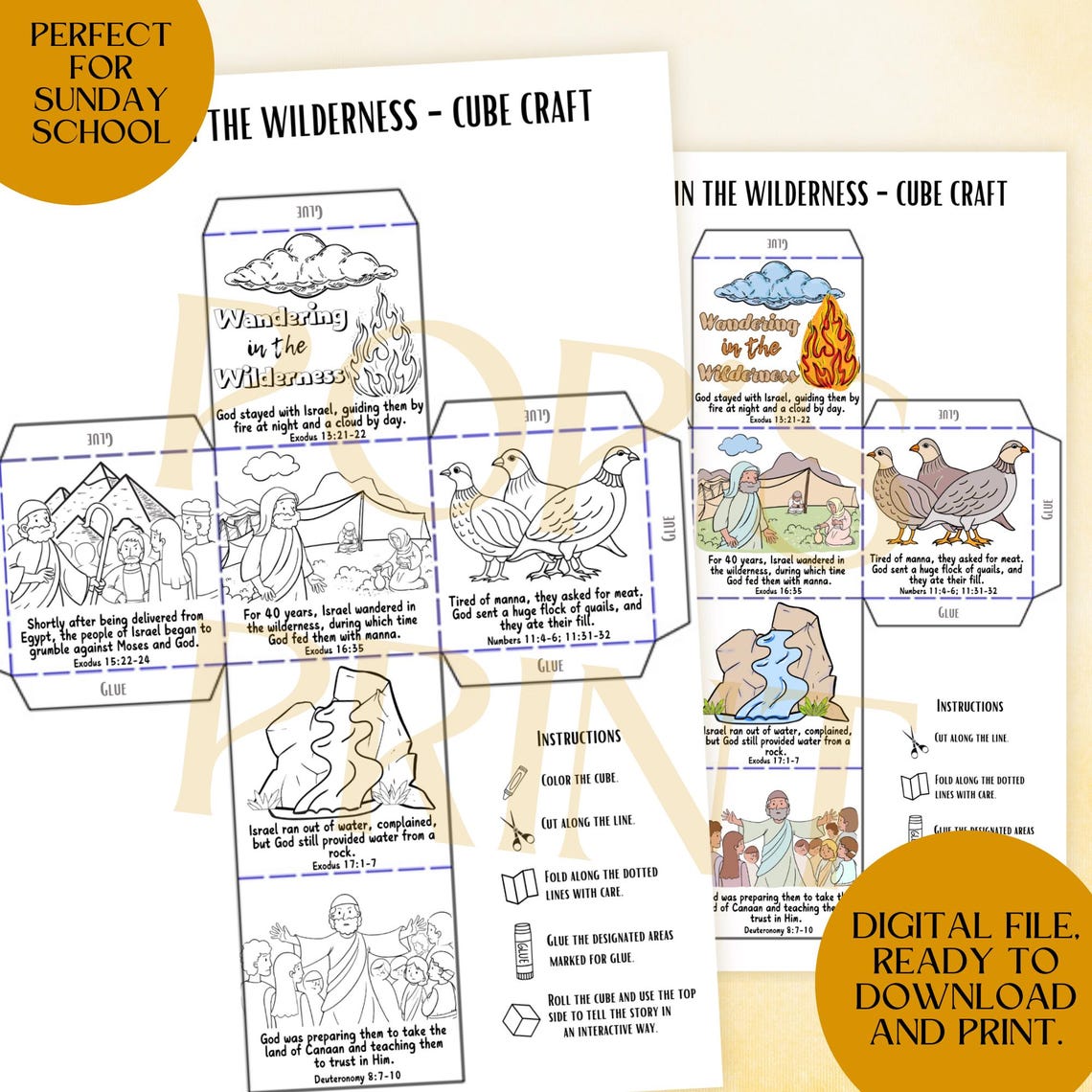 Wilderness Cube Craft – Moses and Israelites Coloring Activity, Exodus ...
