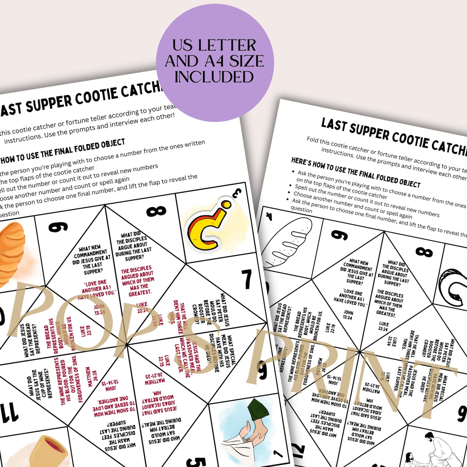 Last Supper Story for Kids| Cootie Catcher| Printable Sunday School ...
