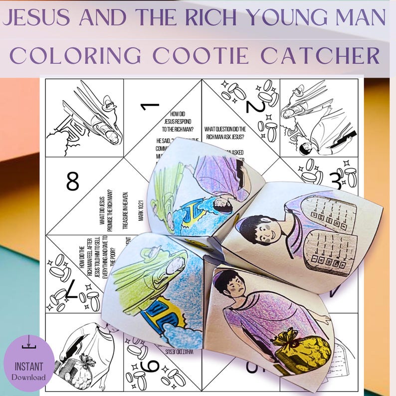 Jesus and the Rich Young Man Coloring Cootie Catcher, Sunday School ...