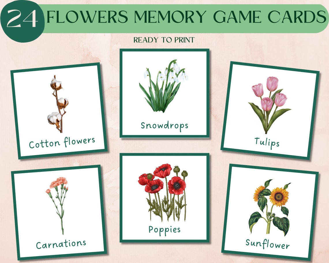 Flowers Memory Game Flashcardshomeschool Memory - Etsy
