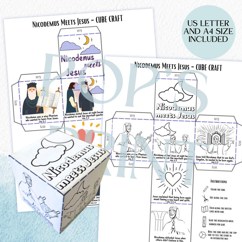 Printable Nicodemus Meets Jesus Sunday School Coloring Cube Craft ...