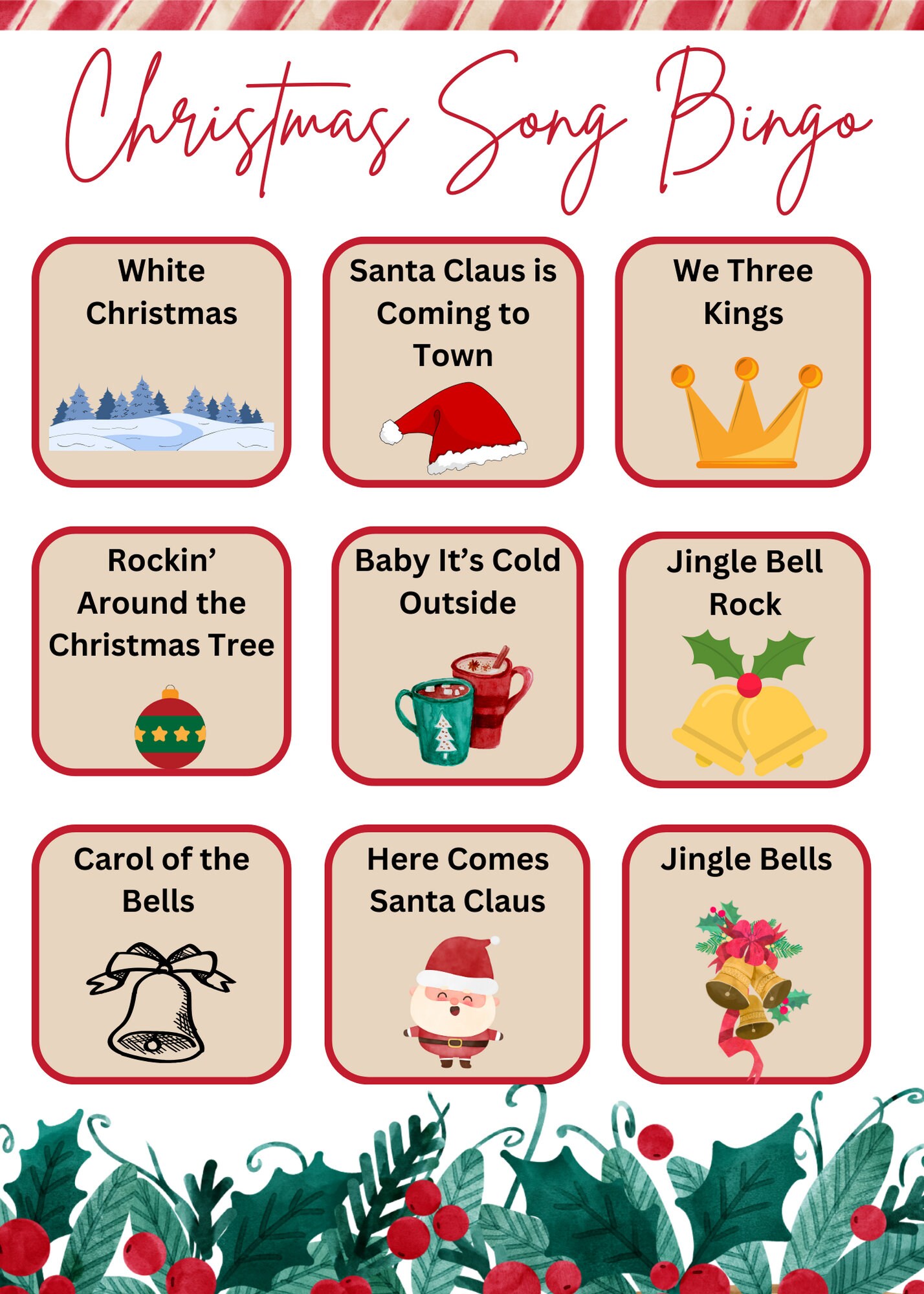 Christmas Song Bingo Printable Perfect for Office, Family, and Friend ...