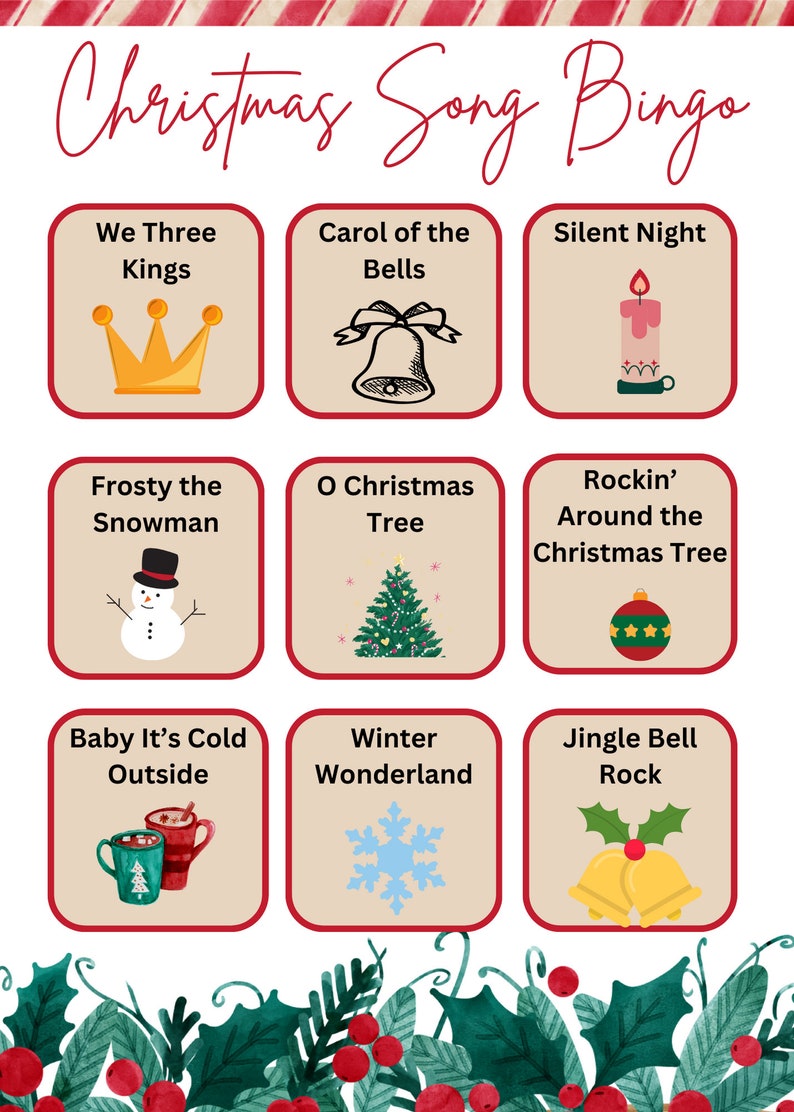 Christmas Song Bingo Printable Perfect for Office, Family, and Friend ...