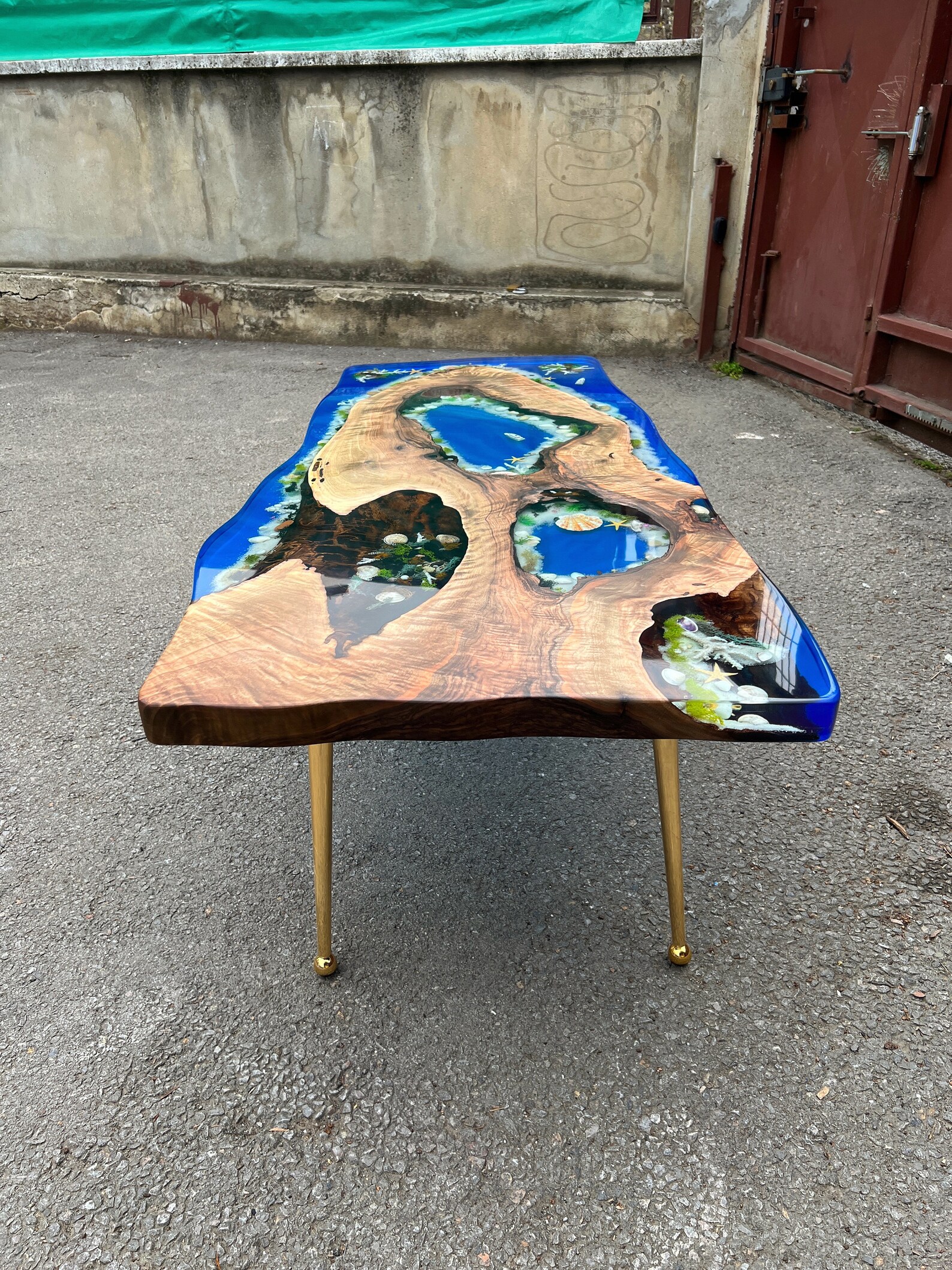 Custom Order Walnut Wood Blue Green River Coastal Design Aquarium Epoxy ...