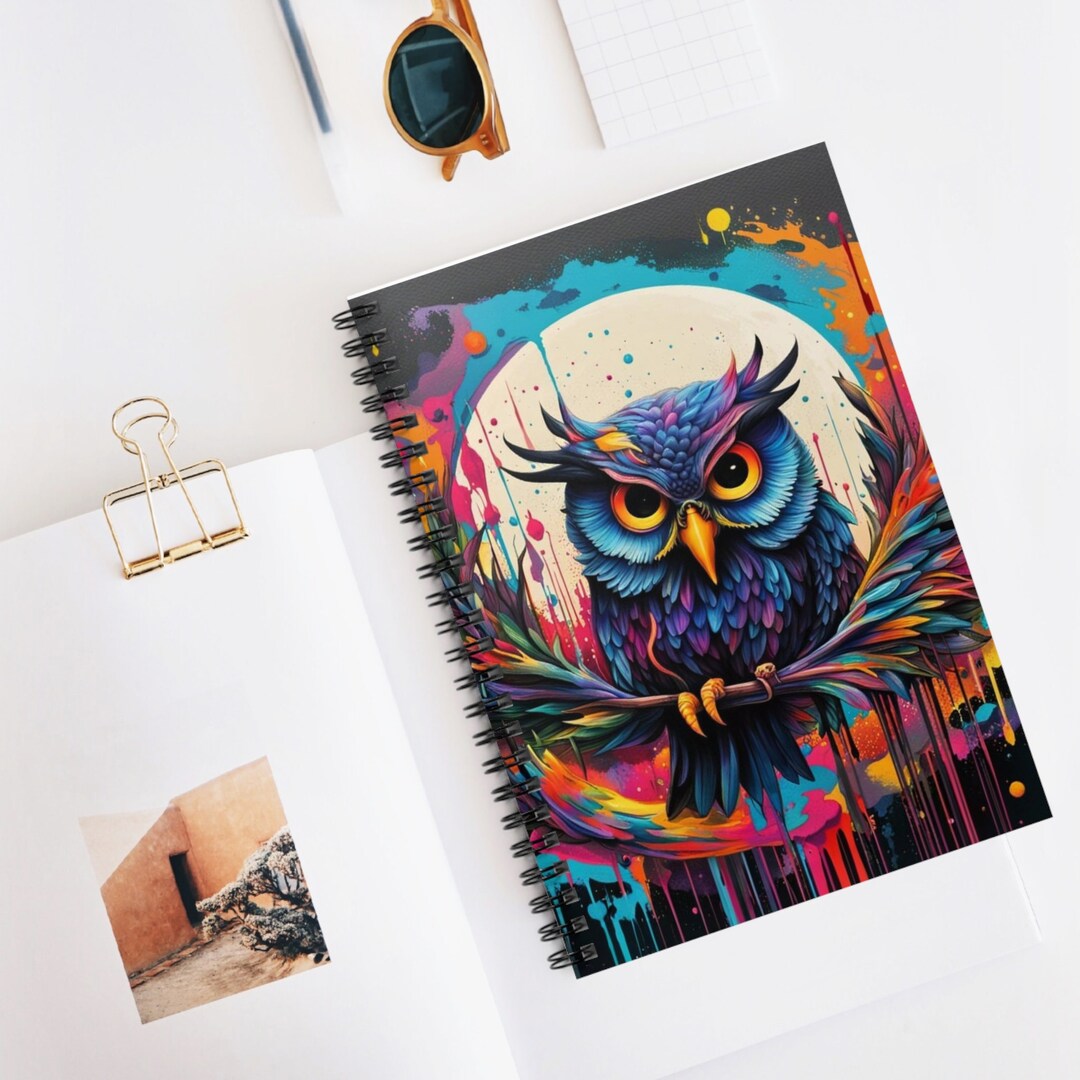 Colorful Sitting Owl Spiral Notebook - Ruled Line - Etsy
