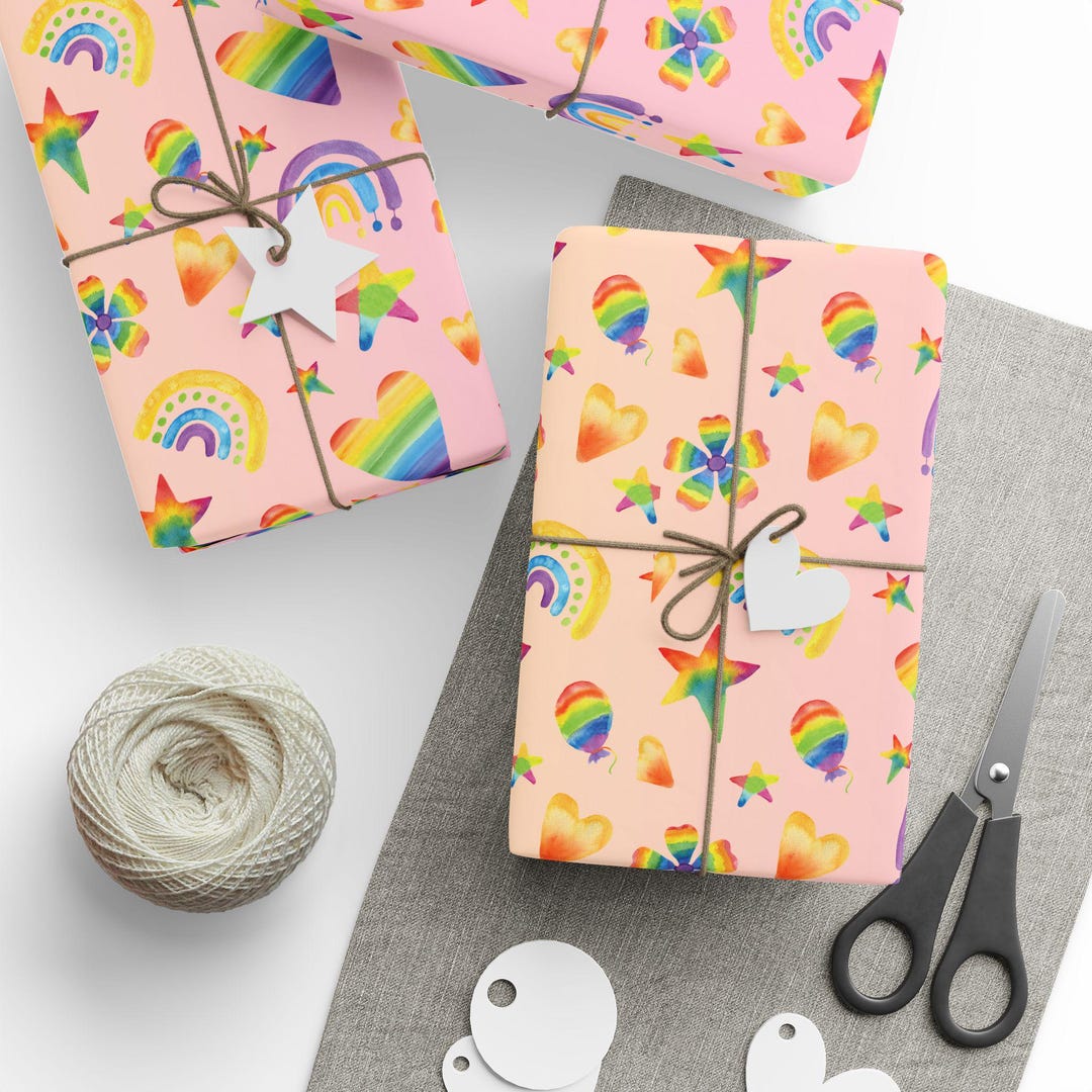 LGBTQ+ Pride Day Gift Wrap, Rainbow Hearts Ombre Paper, Celebration ...
