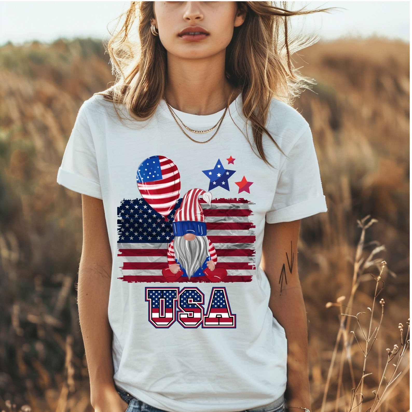 USA Gnome Flag Stars and Stripes 4th of July Patriot Patriotic Tshirt ...