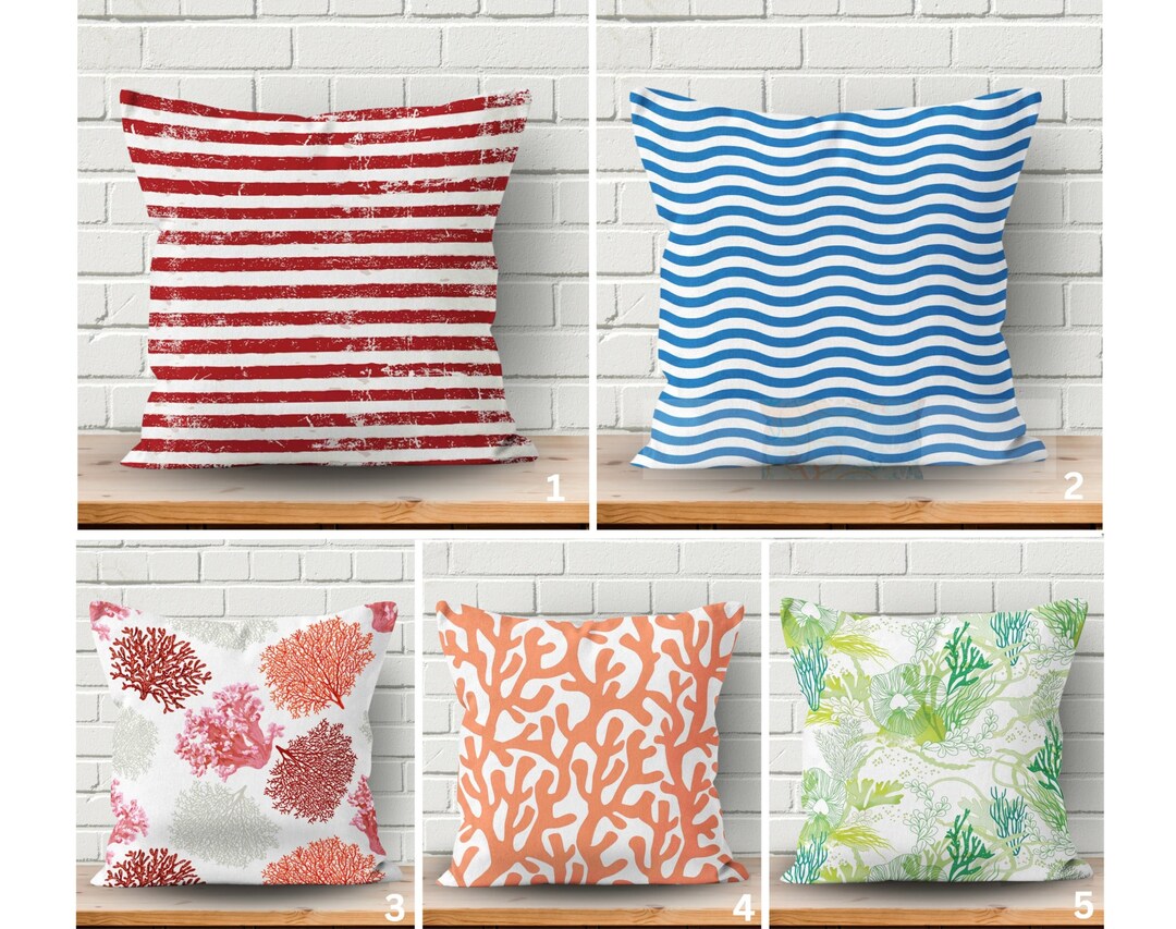 Red Striped Pillow Case, Coastal Pillow Cover, Elegant Pillow Case ...