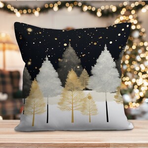 Christmas Pillow Cover, Winter Pine Tree Design Cushion Case, Elegant ...