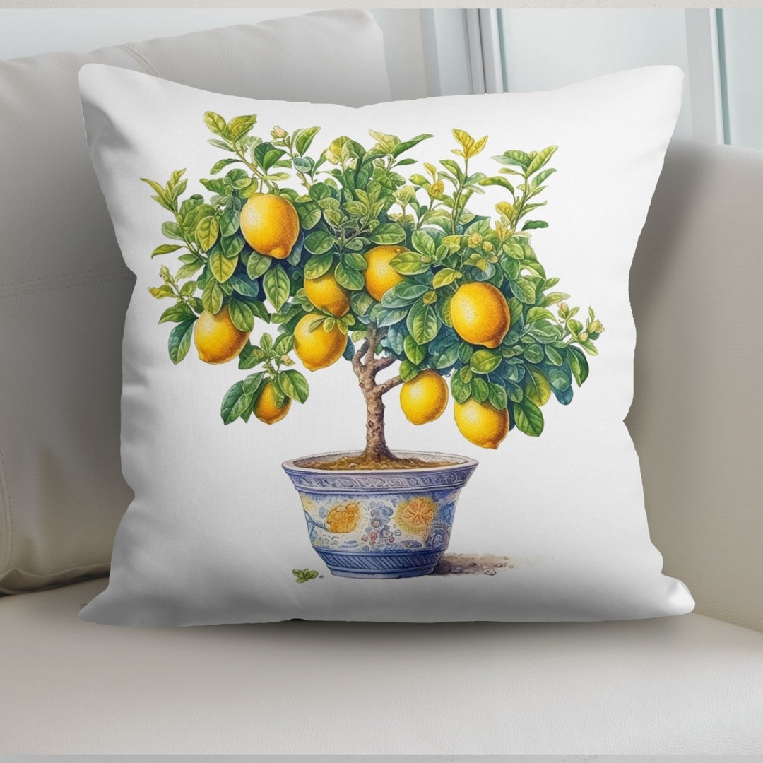 Lemon Cushion Cover, Lime Tree Pillow, Botanical Pillow Elegance, Lemon ...