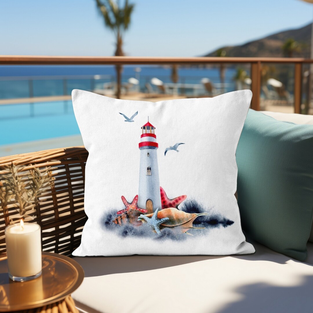 Lighthouse Pillow Cover, Outdoor Cushion Case, Water-resistant ...