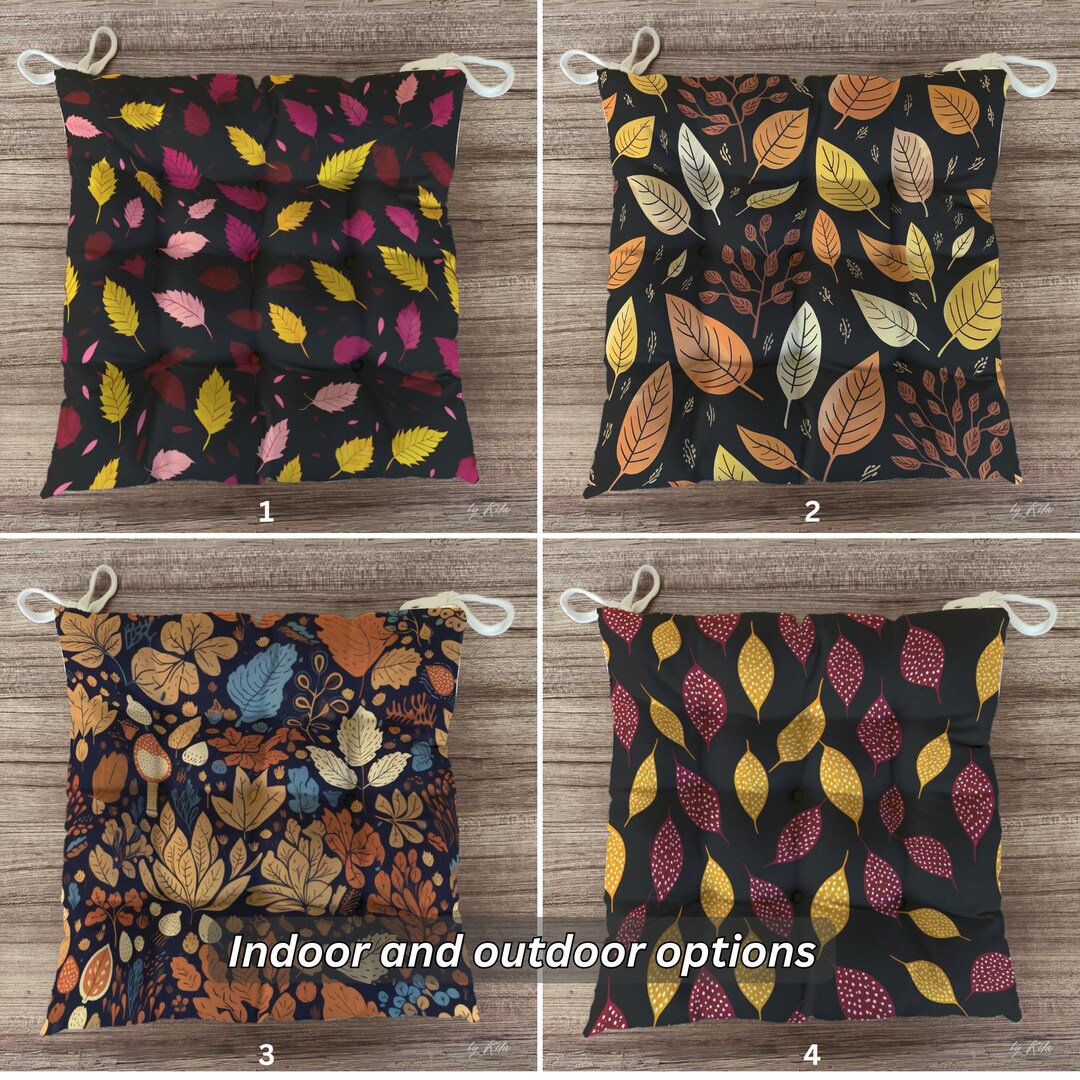 Autumn Leaves Chair Cushions, Puffy Seat Pads With Ties, Fall Indoor ...