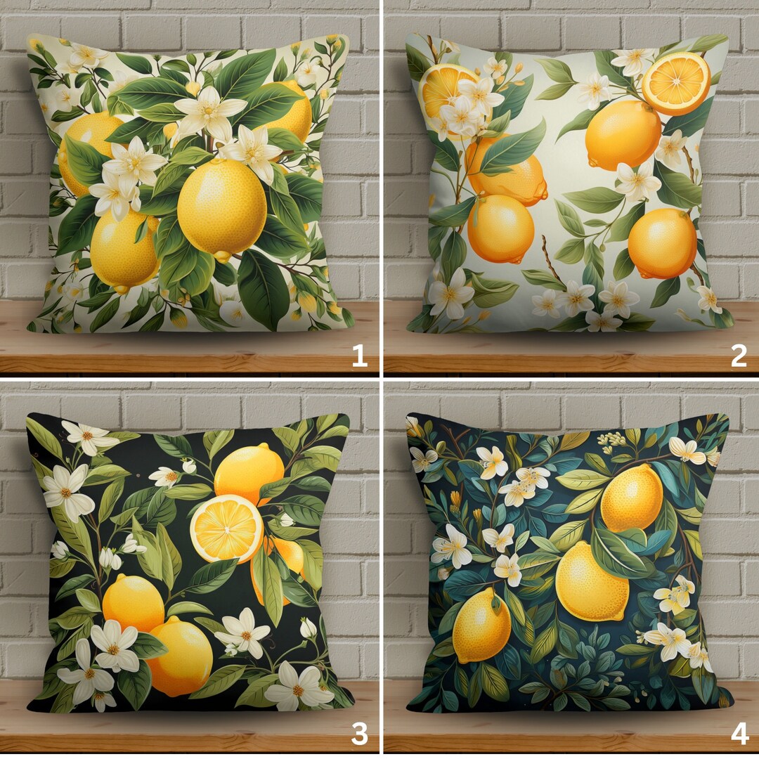 Lemon Flower Pillow Cover, Yellow Floral Cushion Case, Lemon Blossom ...