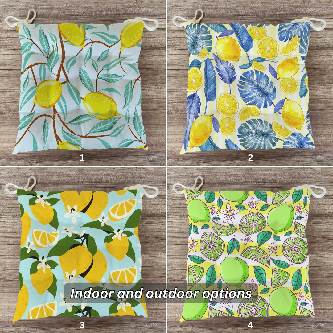 Lemon Seat Cushion, Lime Garden Dining Seat Pad, Outdoor and Indoor ...