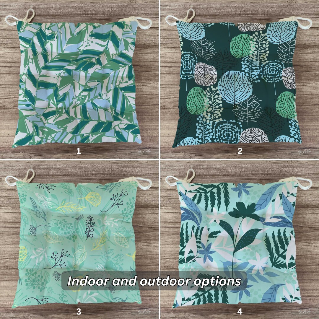 Green Chair Cushion, Puffy Seat Pad, Soft Cushion With Ties ...