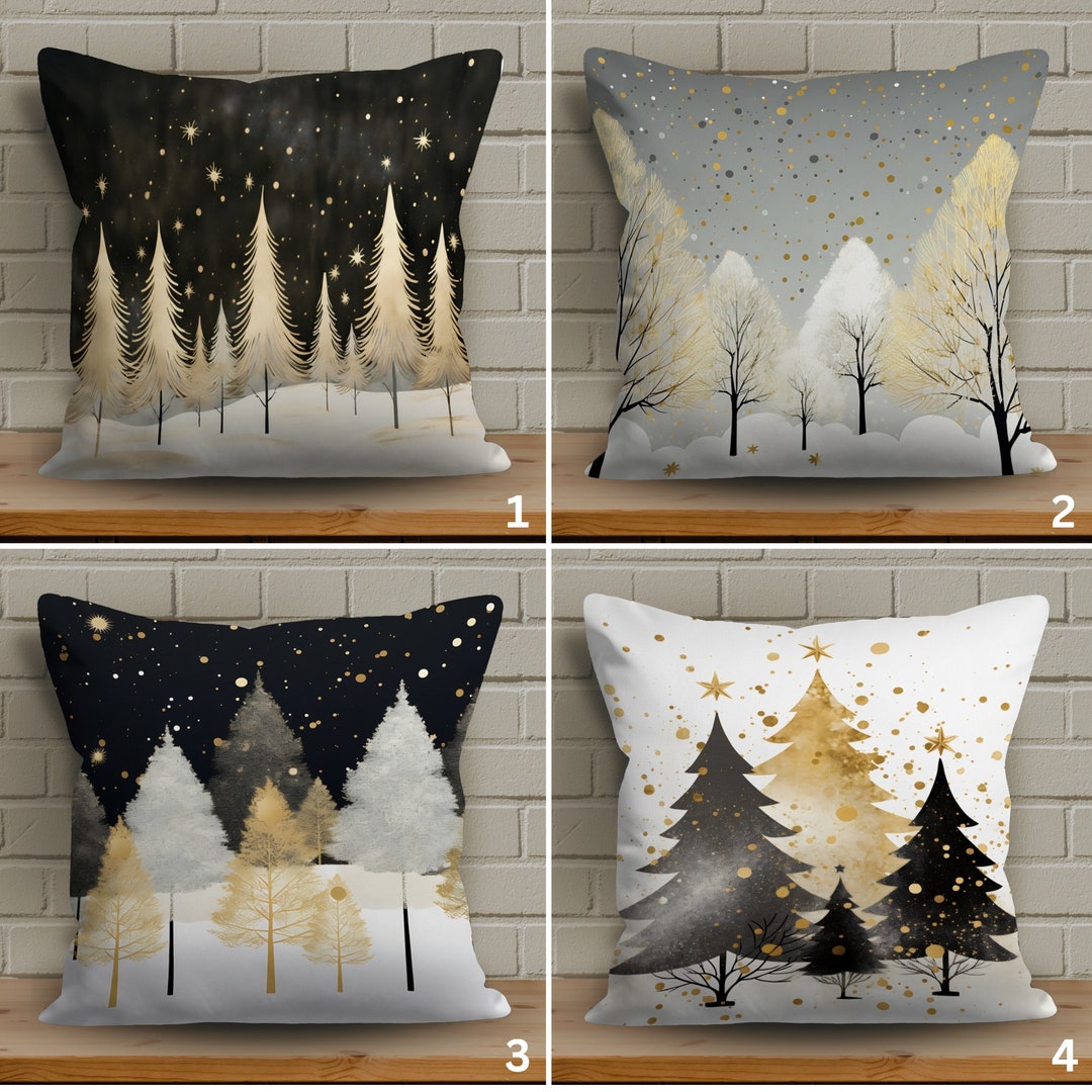 Christmas Pillow Cover: Pine Tree Design - Black Gray Tones - Etsy Finland