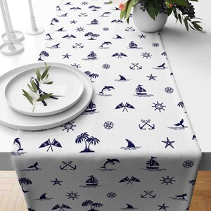 Maritime Table Runner, Sailor Knot Design Table Decor, Fish Print ...