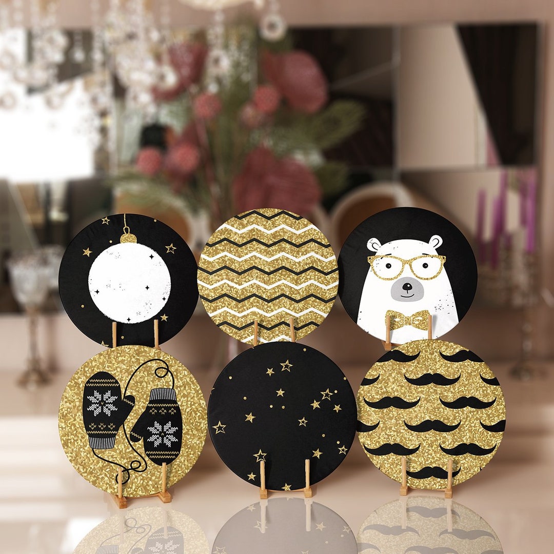 Christmas Gold Black Color Placemats Set of 6, Luxury Table Arrangement ...